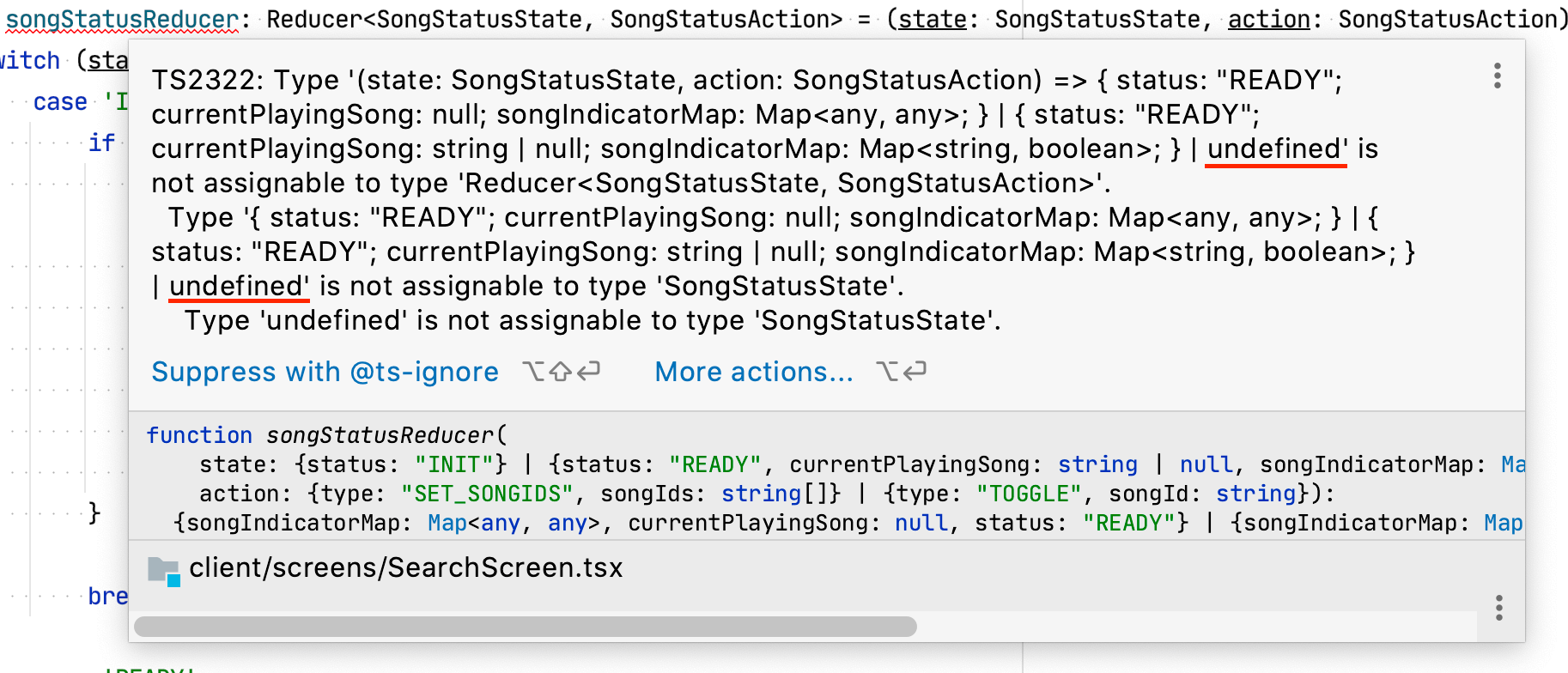 TypeScript useReducer and the 'undefined' is not assignable error